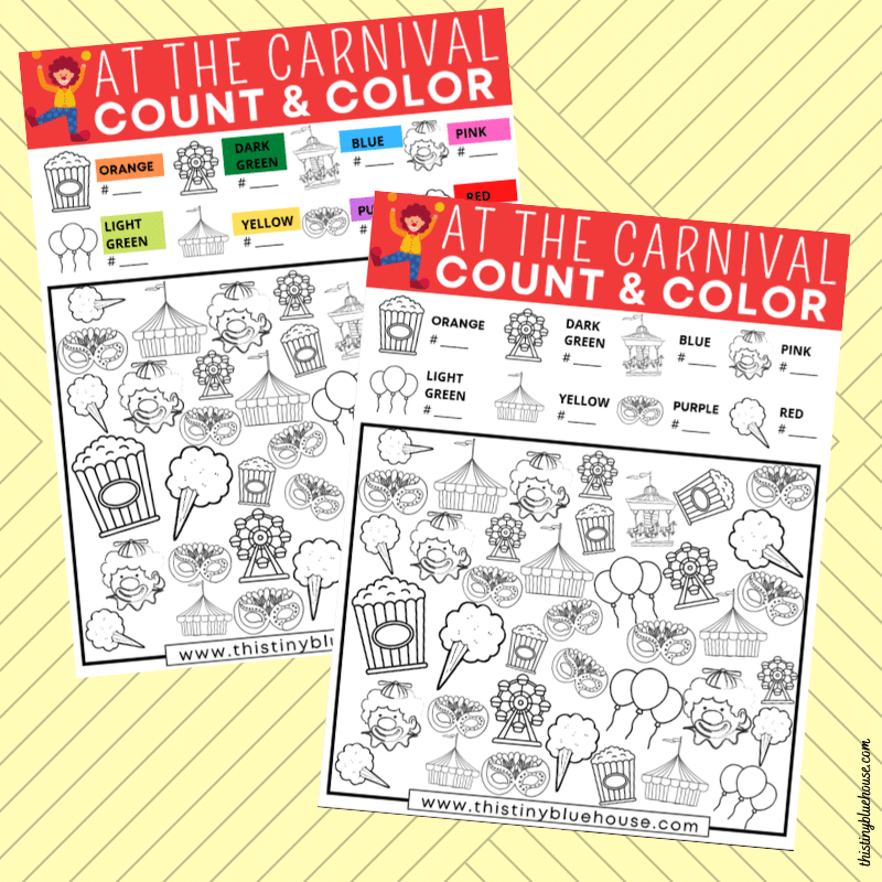 Free Printable Carnival Count and Color Activity For Kids - This Tiny ...