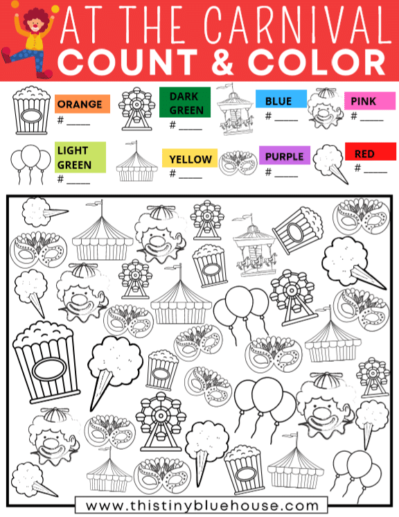 Free Printable Carnival Count and Color Activity For Kids - This Tiny ...