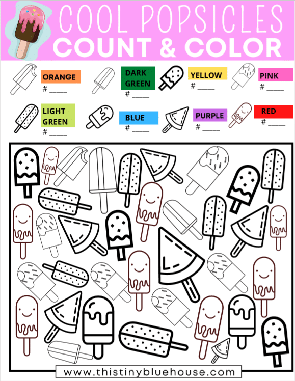Free Printable I Spy Popsicle Count and Color Activity - This Tiny Blue ...