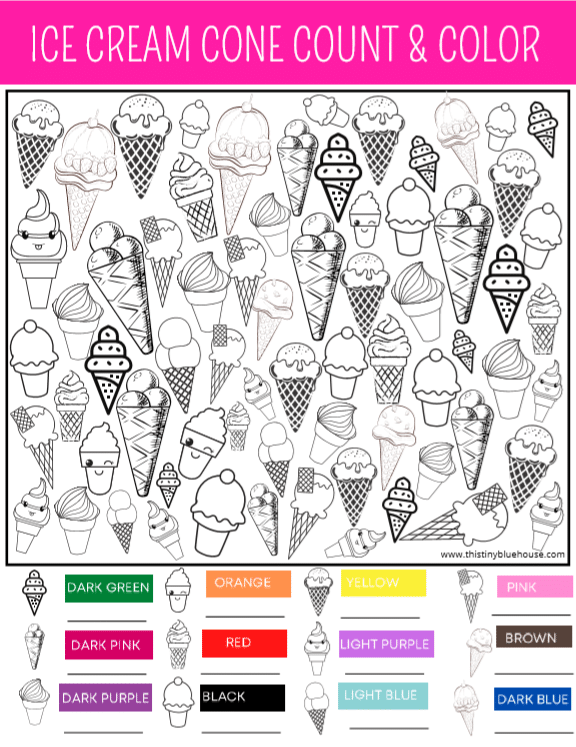 Free Printable Ice Cream Count and Color Activity - This Tiny Blue House