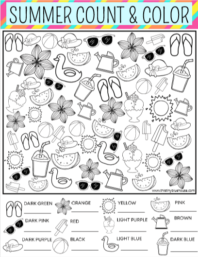 Free Printable Summer Count and Color Activity For Kids - This Tiny ...