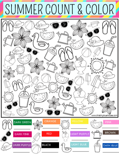 Free Printable Summer Count and Color Activity For Kids - This Tiny ...