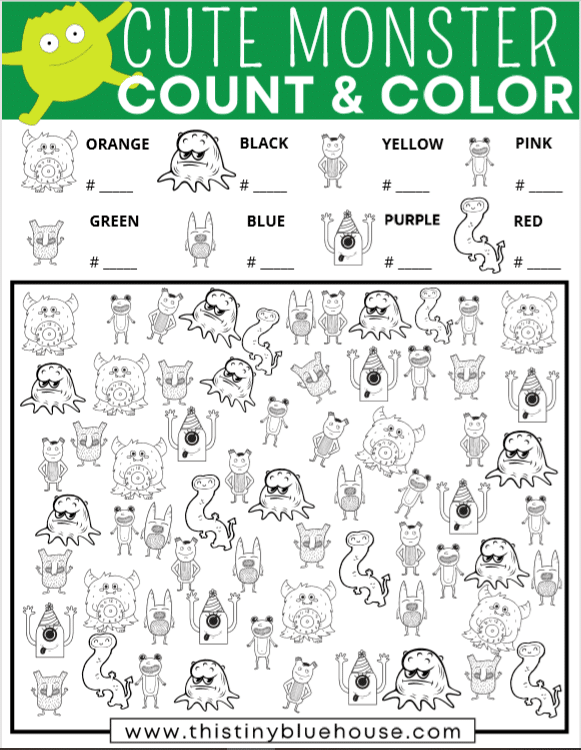Free Printable (2 Version) Cute Monsters I Spy Count and Color Activity ...