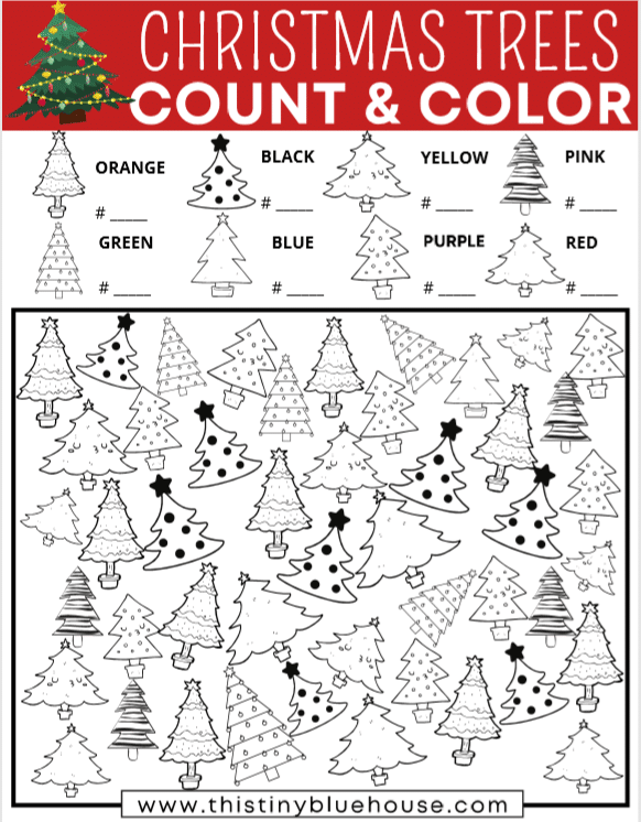Free Printable (2 Version) Christmas Tree I Spy Count and Color ...