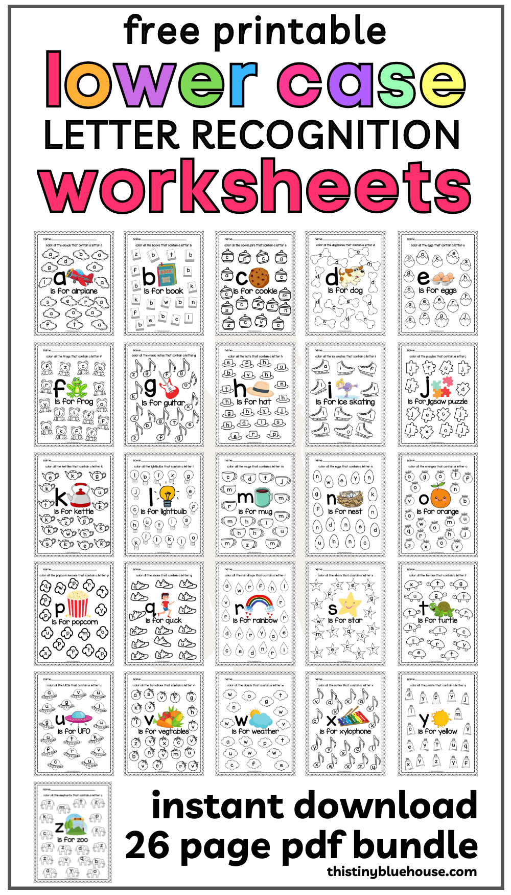 A-Z alphabet worksheet printables (26 adorable lower case letter ...
