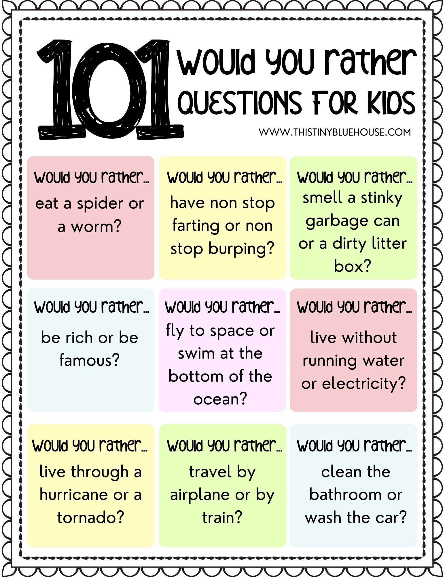 101 Best Free Printable Boredom Busting Would You Rather Questions For