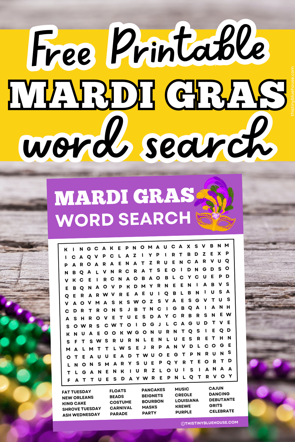 Mardi Gras Word Search Free Printable - This Tiny Blue House
