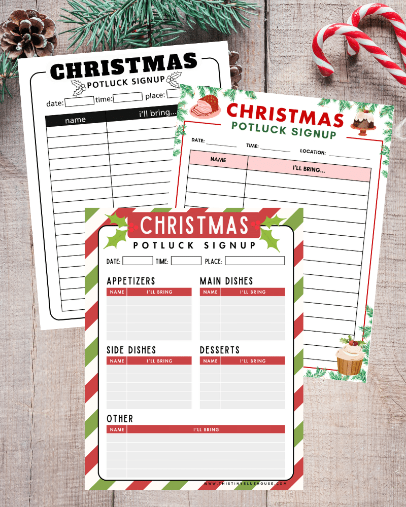 Christmas Potluck Signup Sheets - This Tiny Blue House