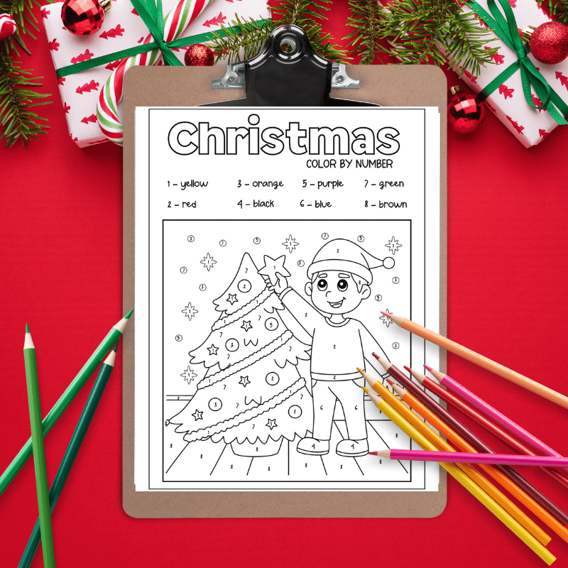 Christmas Color By Number Worksheet - This Tiny Blue House
