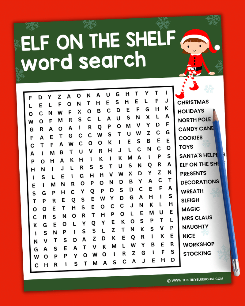 Elf On The Shelf Word Search - This Tiny Blue House