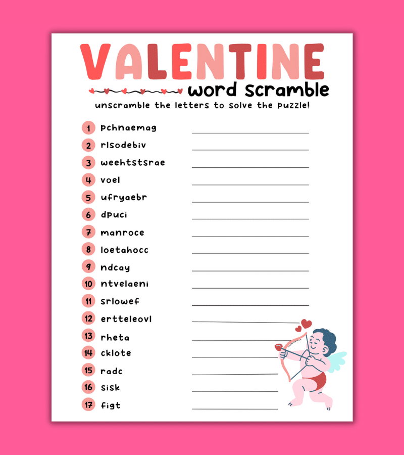 Valentine Unscramble Worksheet - This Tiny Blue House