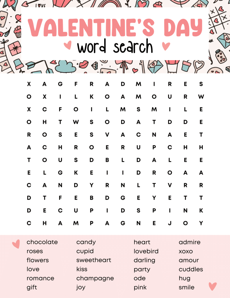 Valentine's Day Word Search - This Tiny Blue House