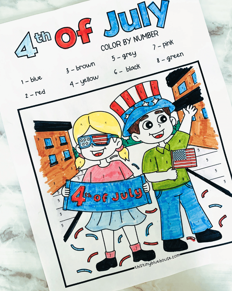4th of July Color By Number - This Tiny Blue House