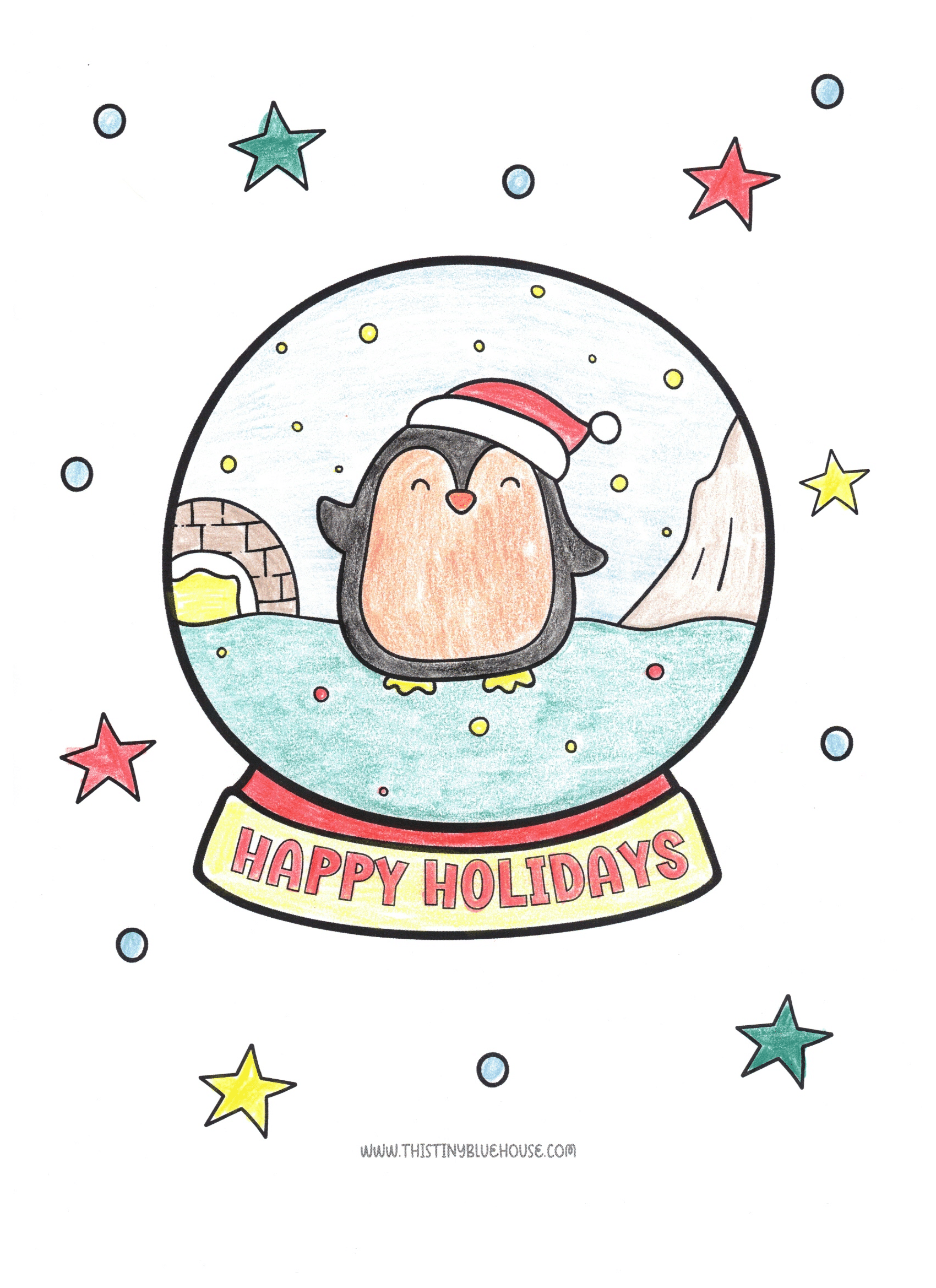 Christmas Snow Globe Coloring Pages - This Tiny Blue House