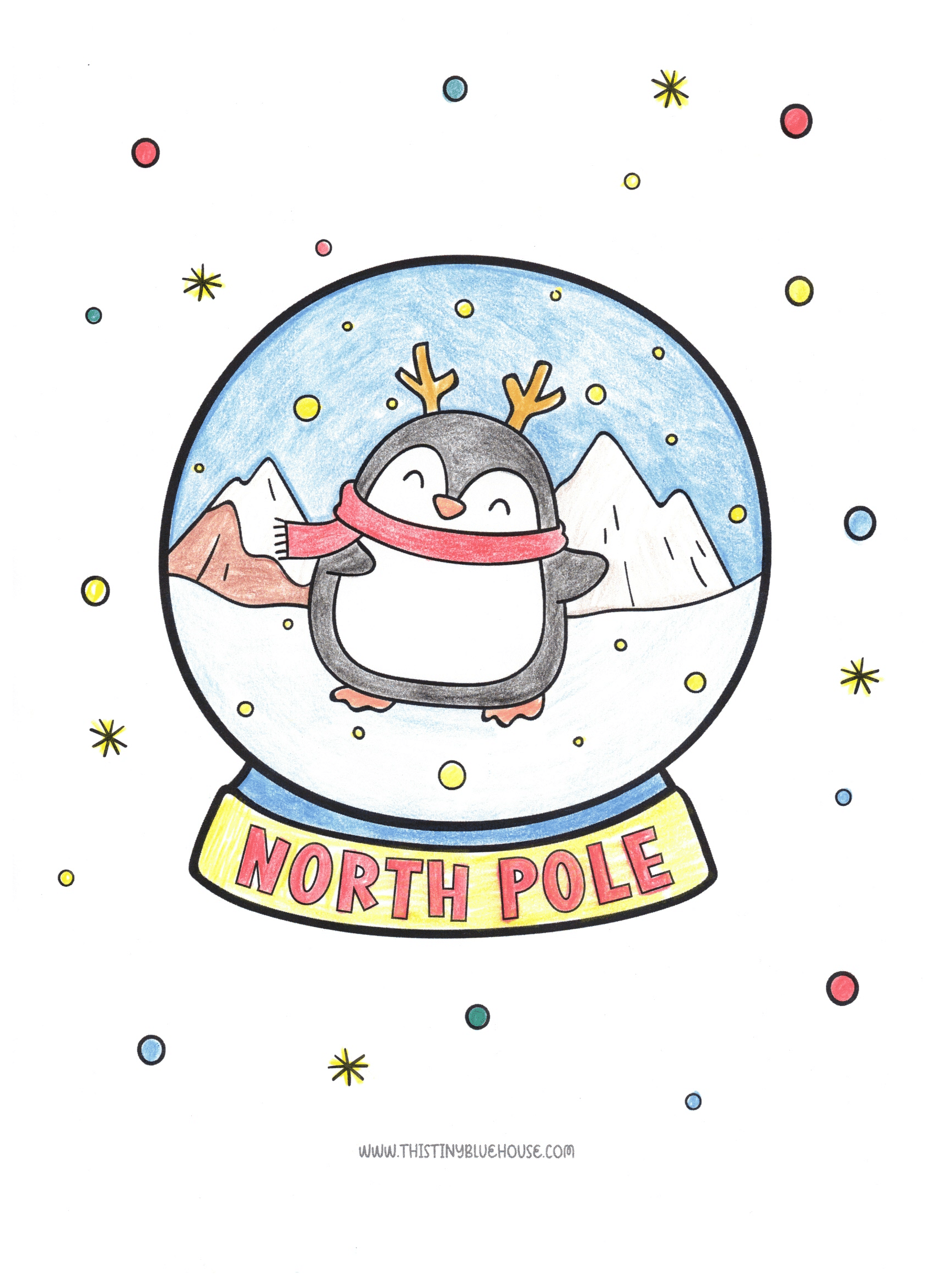 Christmas Snow Globe Coloring Pages - This Tiny Blue House
