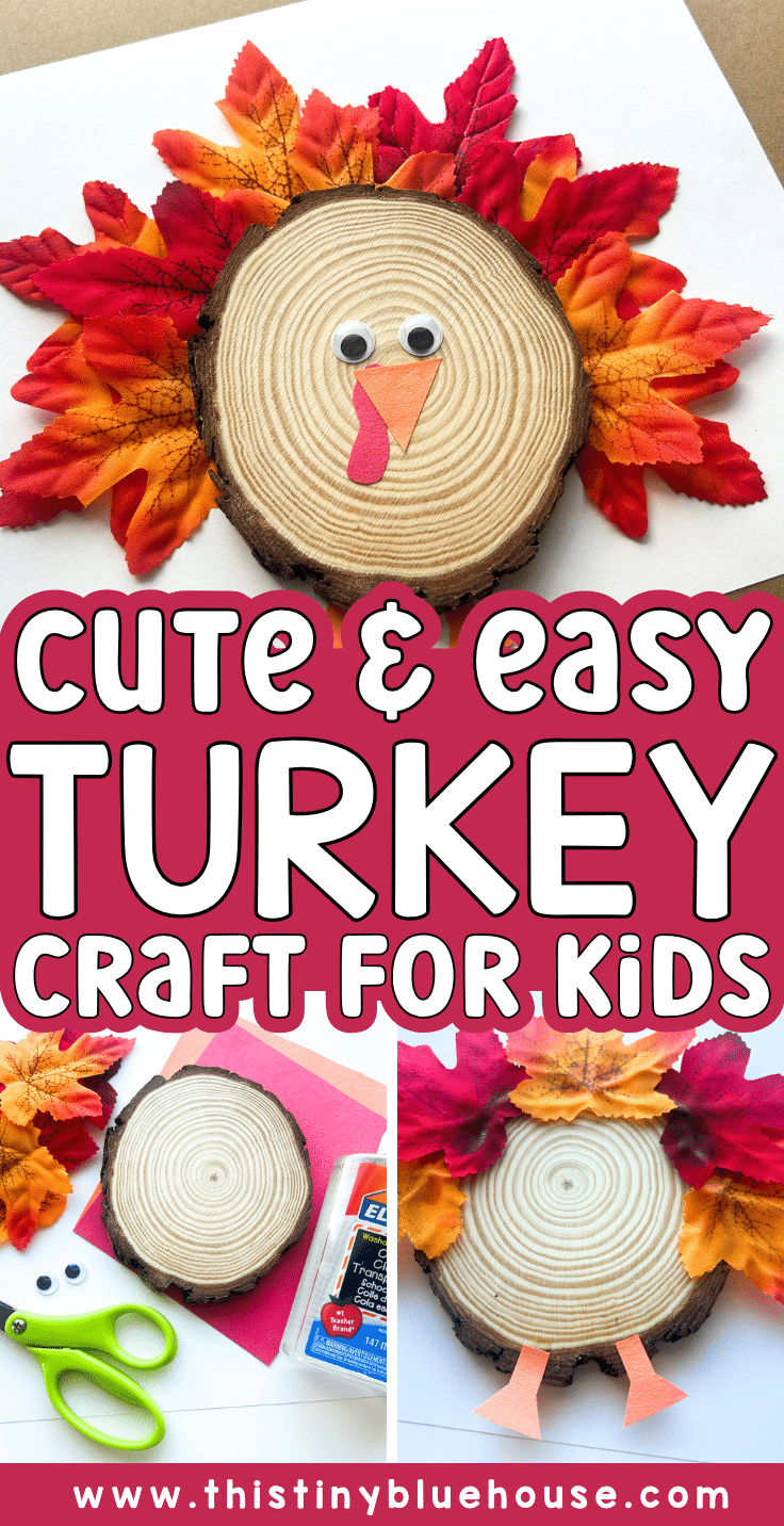 Wood Slice Turkey Craft For Kids - This Tiny Blue House