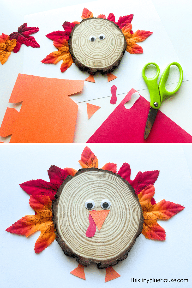Wood Slice Turkey Craft For Kids - This Tiny Blue House