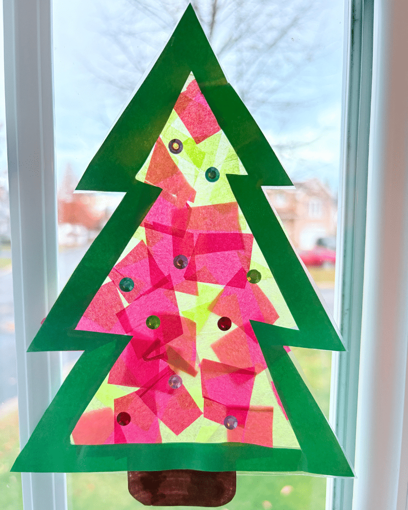 Christmas Tree Sun Catcher Craft - This Tiny Blue House