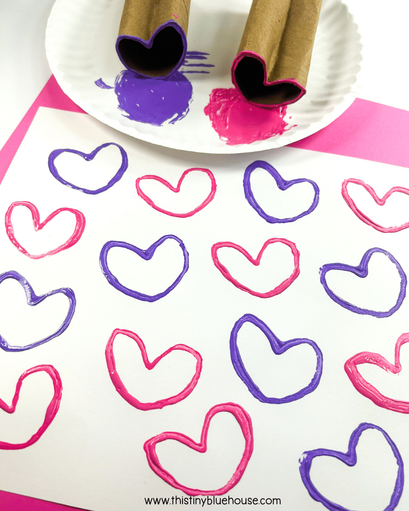 Toilet Paper Roll Heart Stamping Craft - This Tiny Blue House