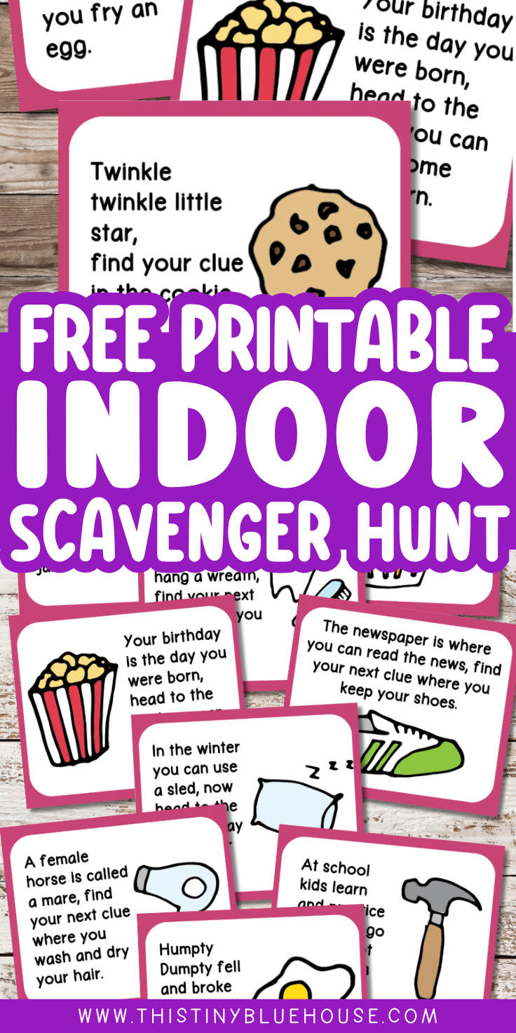 Indoor Scavenger Hunt For Kids (18 Clues) - This Tiny Blue House