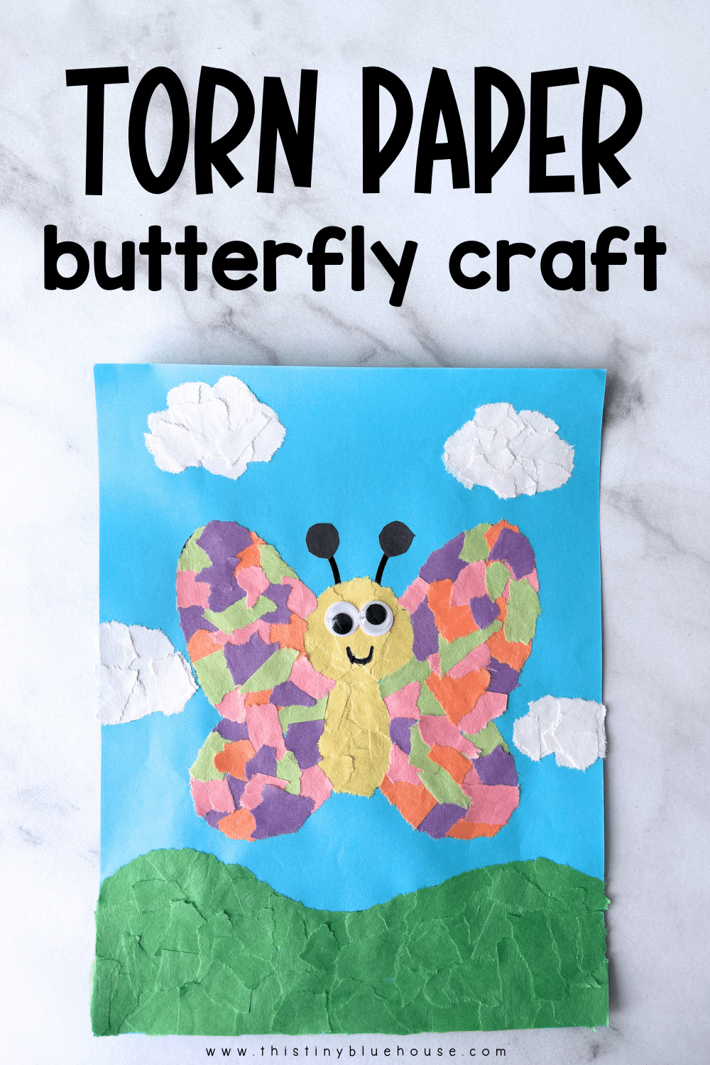 Torn Paper Butterfly Craft - This Tiny Blue House