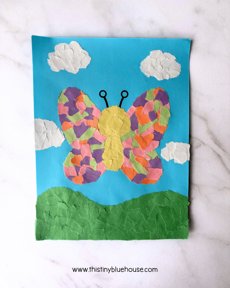Torn Paper Butterfly Craft - This Tiny Blue House