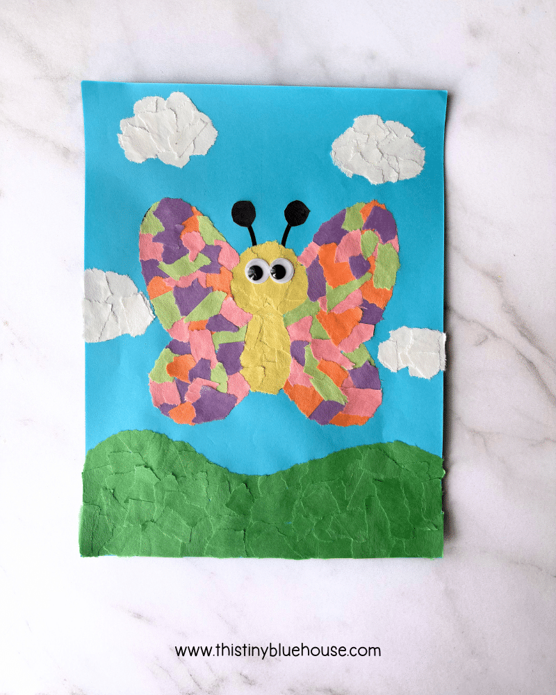 Torn Paper Butterfly Craft - This Tiny Blue House
