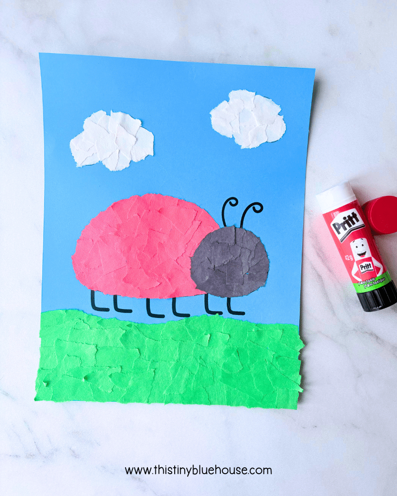 Torn Paper Ladybug Craft - This Tiny Blue House