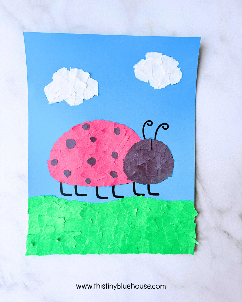 Torn Paper Ladybug Craft - This Tiny Blue House