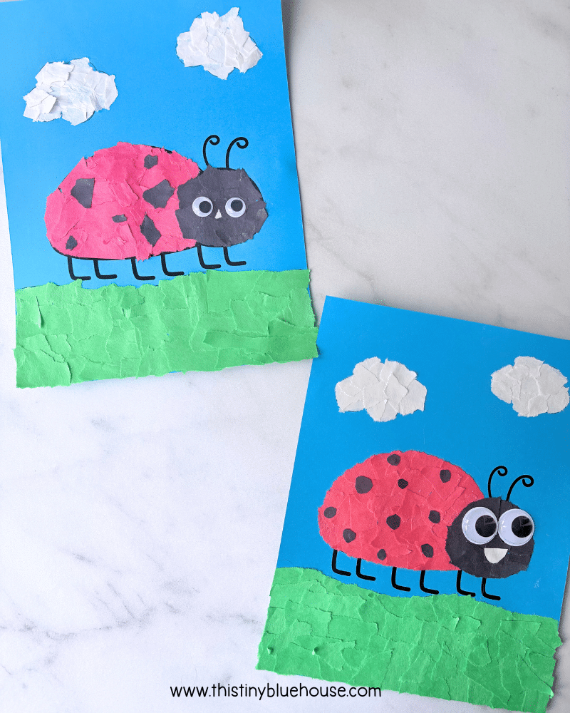 Torn Paper Ladybug Craft - This Tiny Blue House