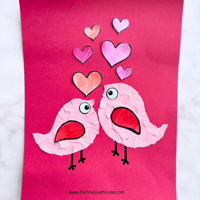 Torn Paper Lovebirds Craft - This Tiny Blue House