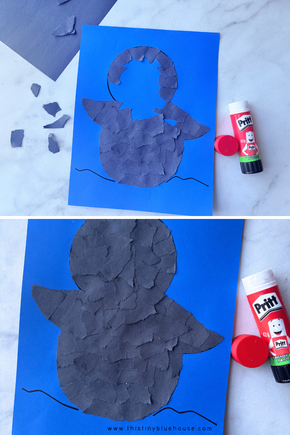 Torn Paper Penguin Craft - This Tiny Blue House