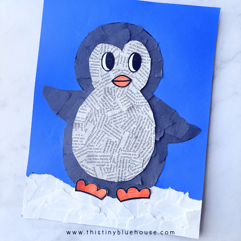 Torn Paper Penguin Craft - This Tiny Blue House
