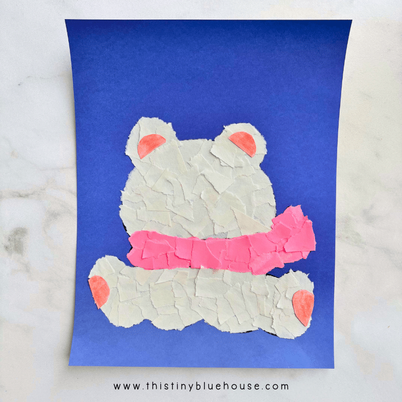 Torn Paper Polar bear craft - This Tiny Blue House
