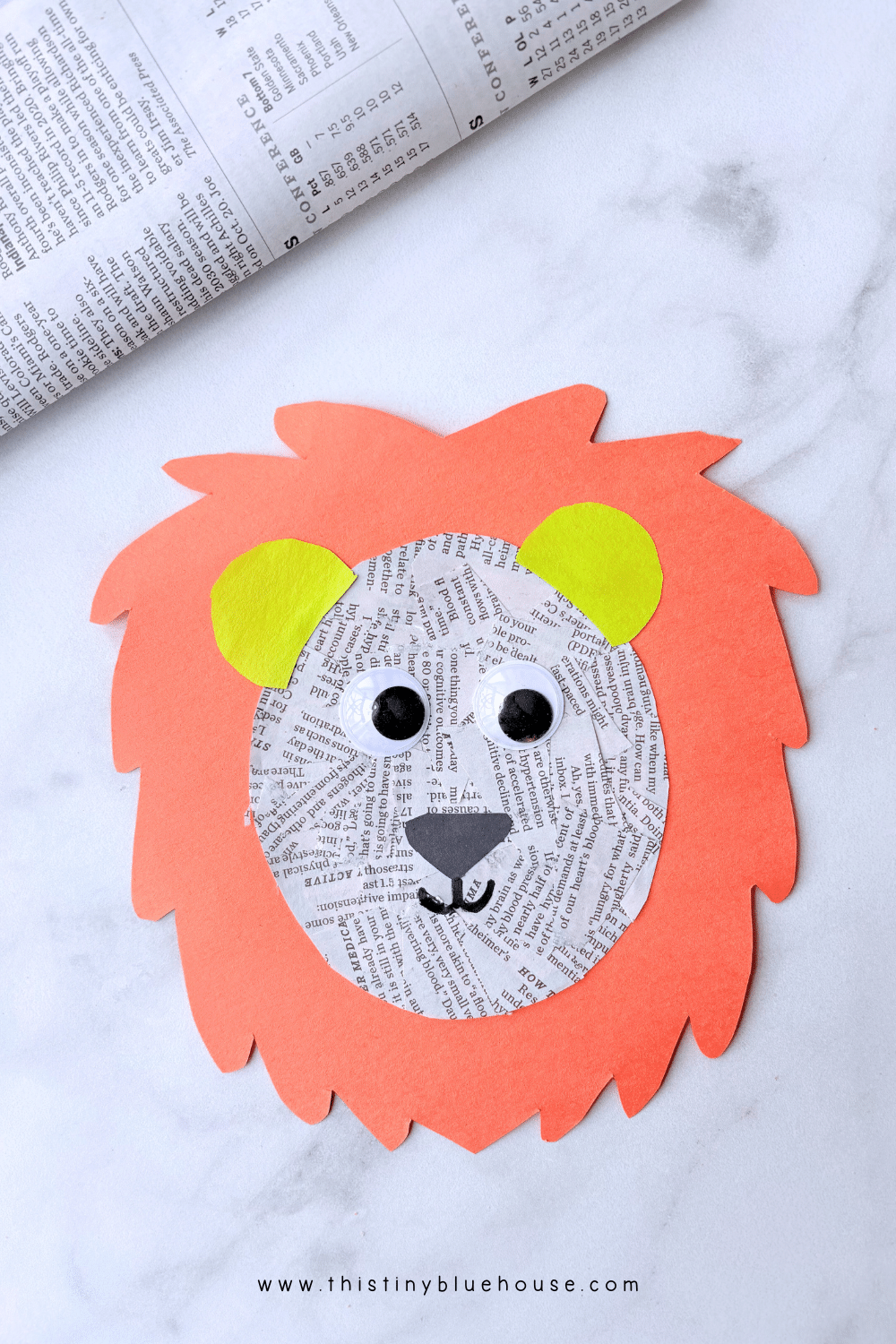 Newspaper Lion Craft - This Tiny Blue House