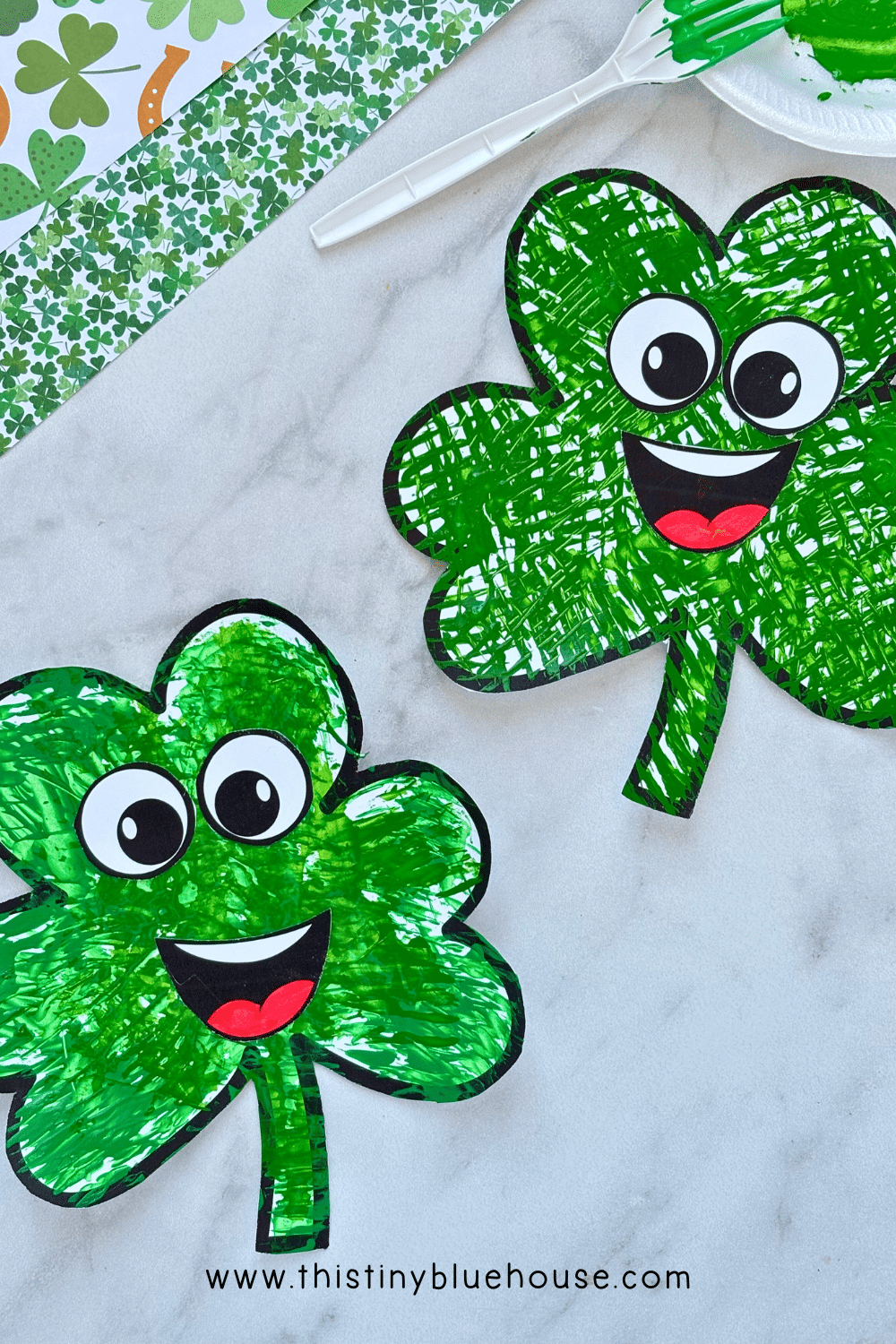 Fork Painted Shamrock Craft - This Tiny Blue House