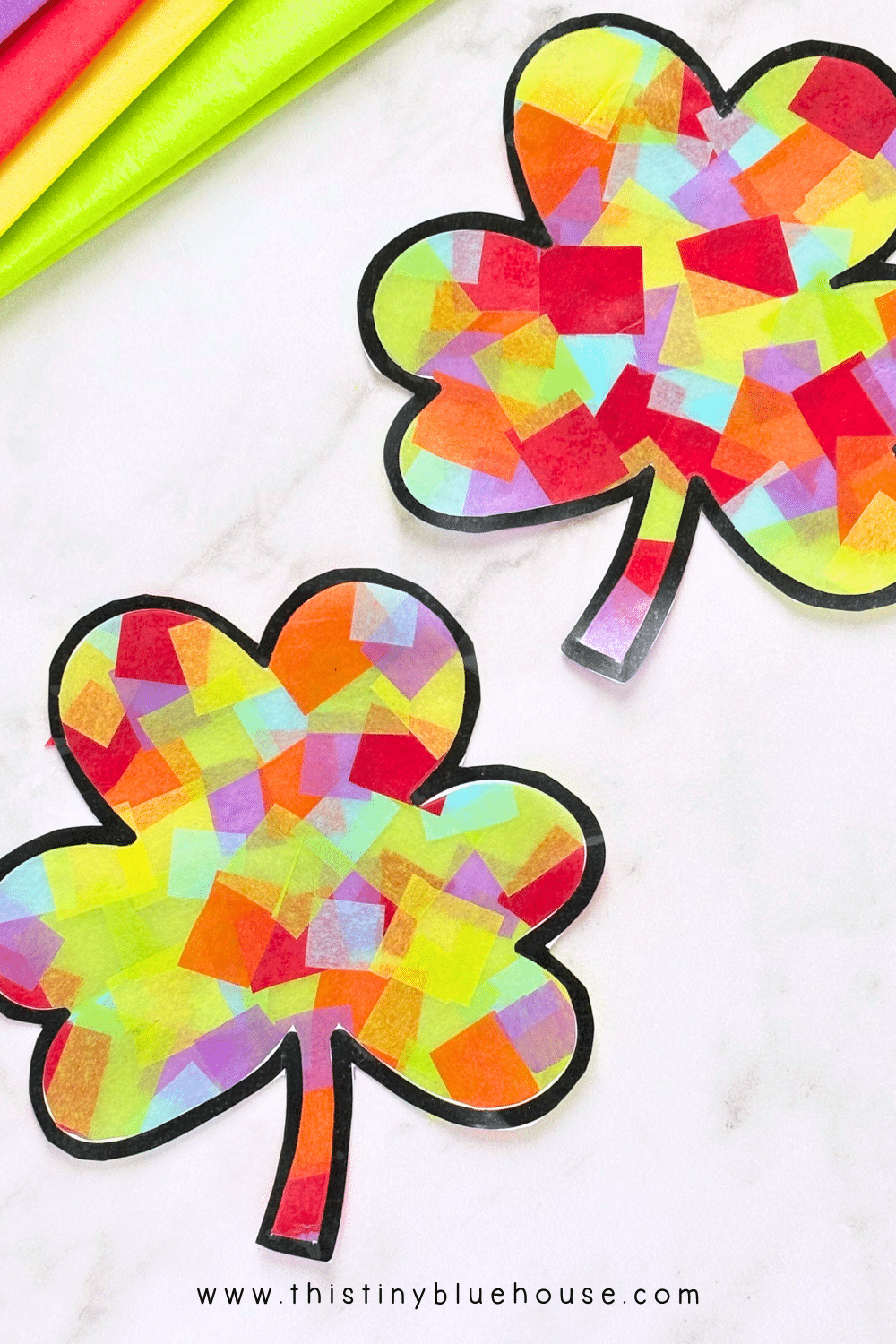 Rainbow Shamrock Suncatcher Craft - This Tiny Blue House