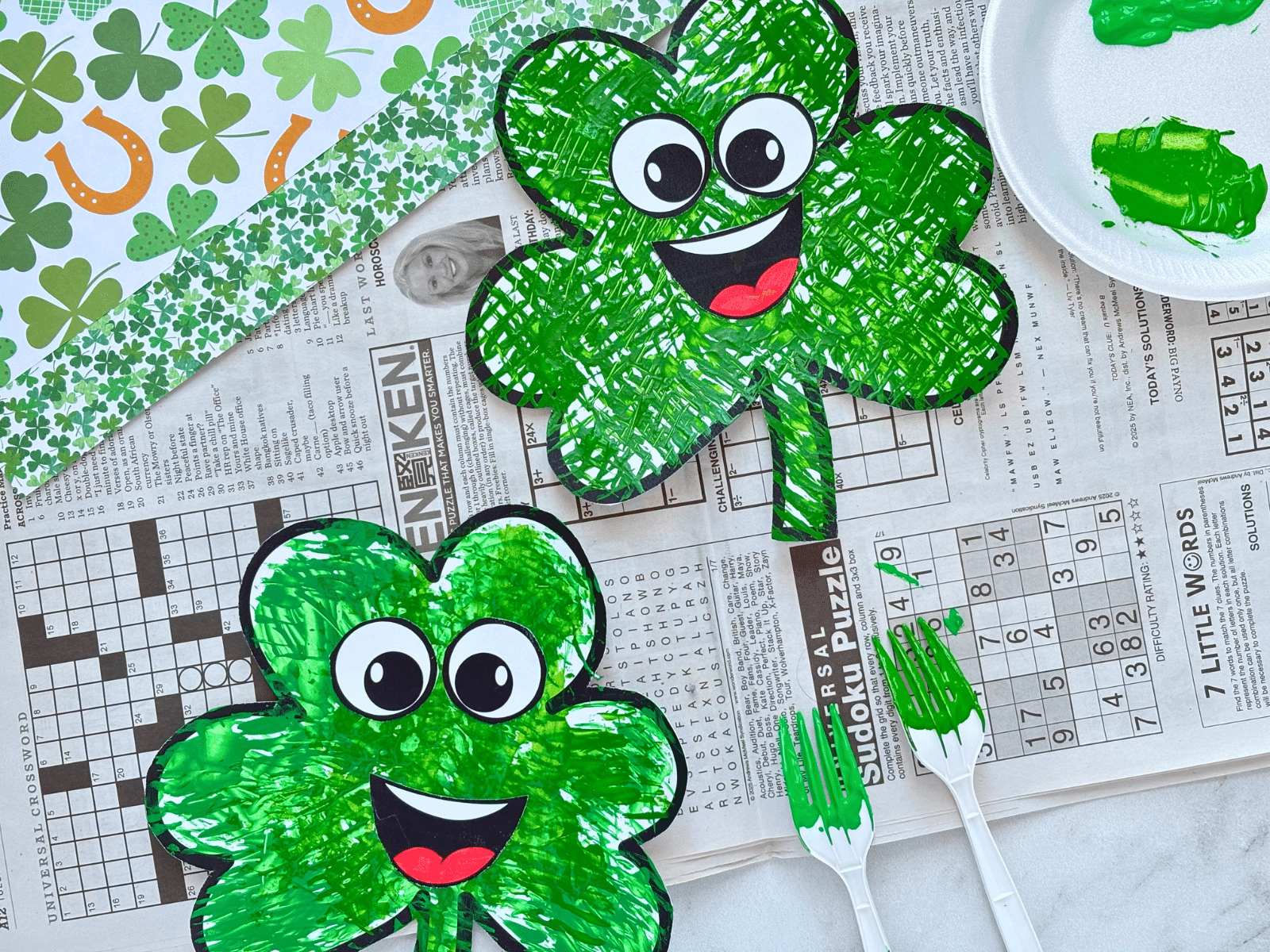 Fork Painted Shamrock Craft - This Tiny Blue House