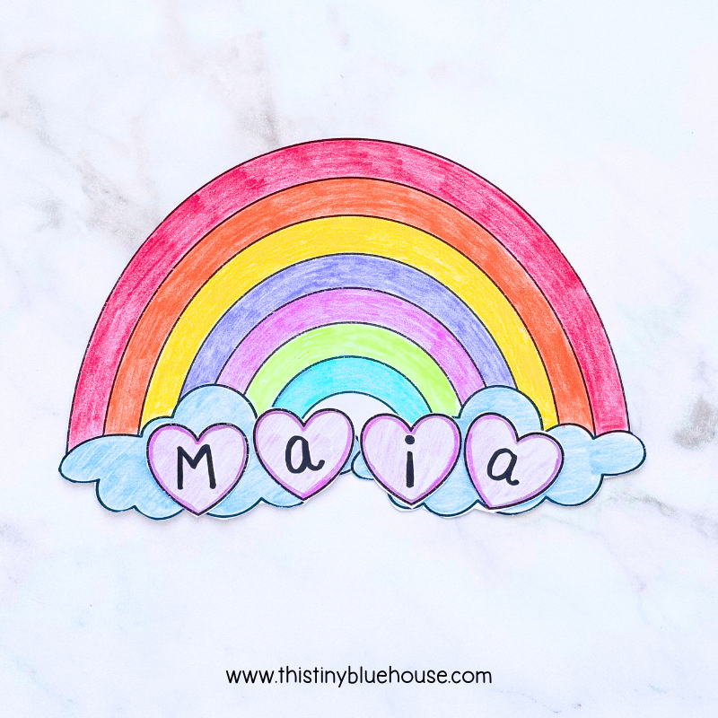 Rainbow Heart Name Craft - This Tiny Blue House