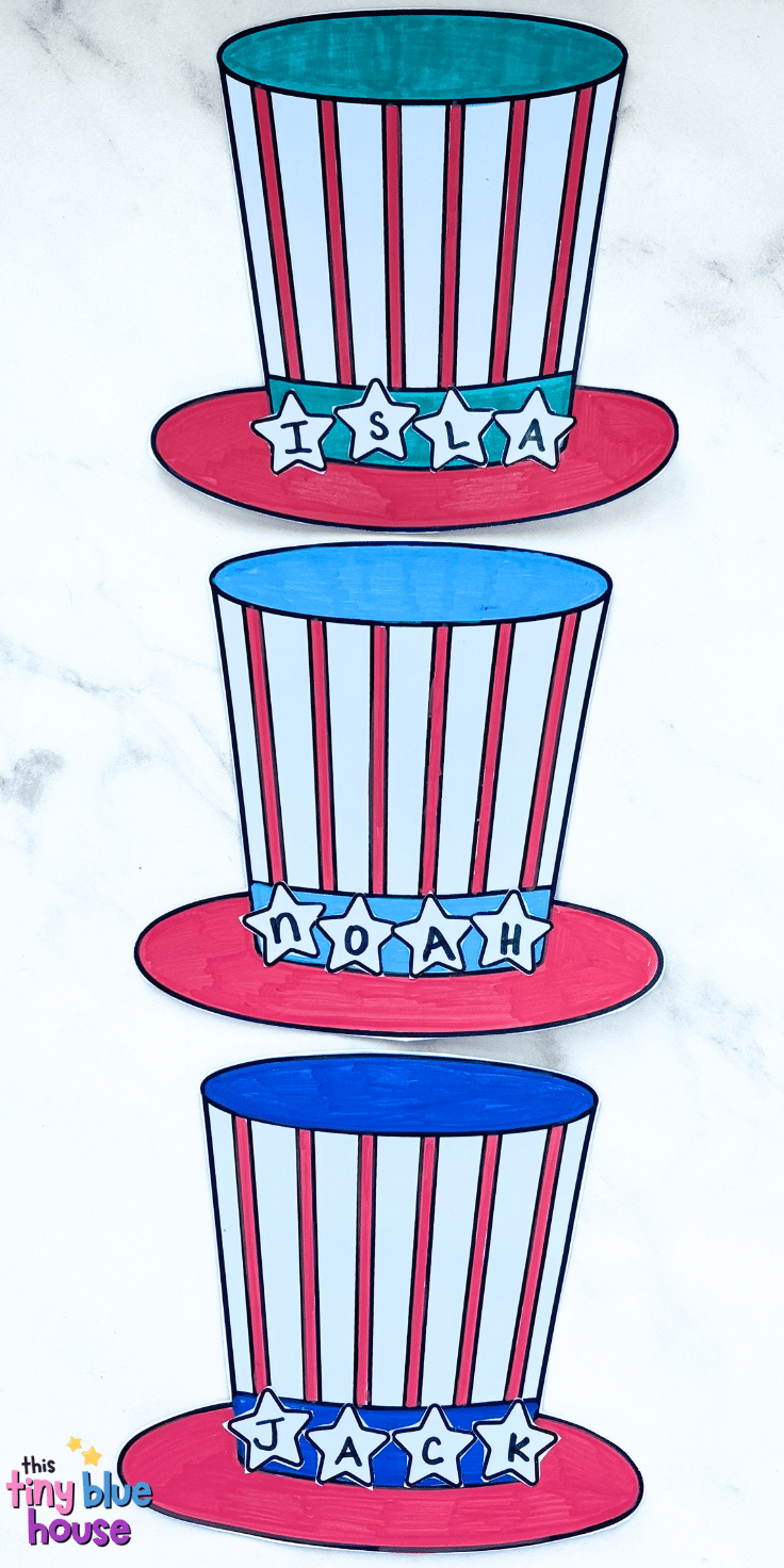 Patriotic Hat Name Craft - This Tiny Blue House