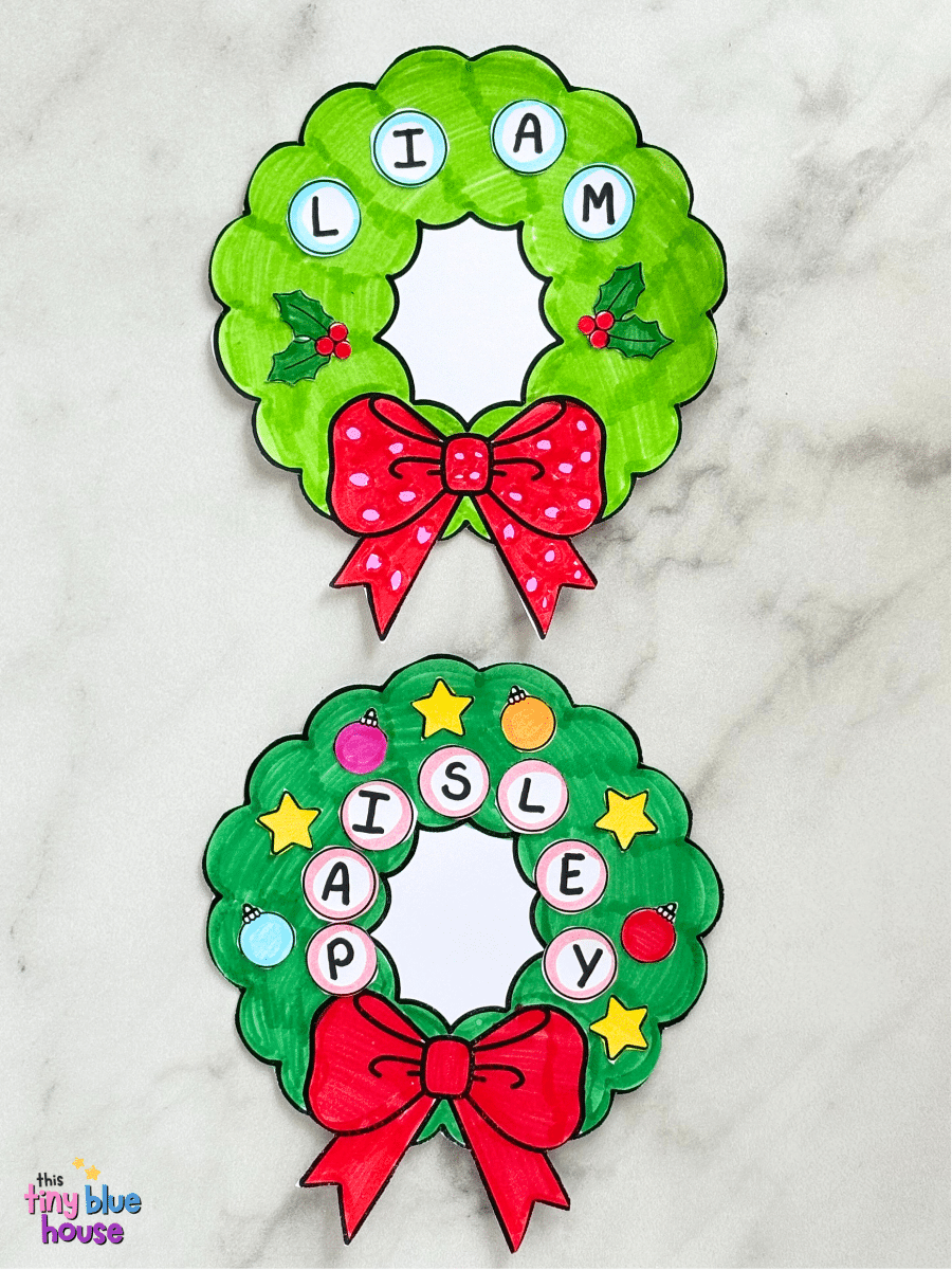 Christmas Wreath Name Craft (Free Printable Template) - This Tiny Blue ...