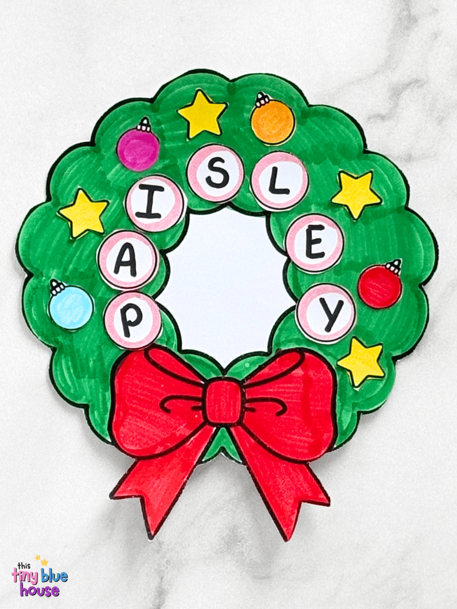 Christmas Wreath Name Craft (Free Printable Template) - This Tiny Blue ...