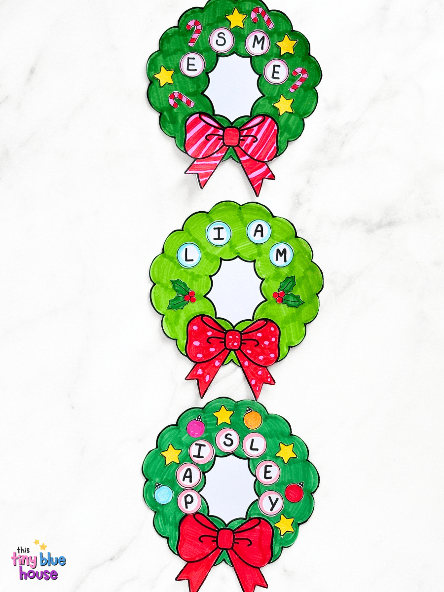 Christmas Wreath Name Craft (Free Printable Template) - This Tiny Blue ...