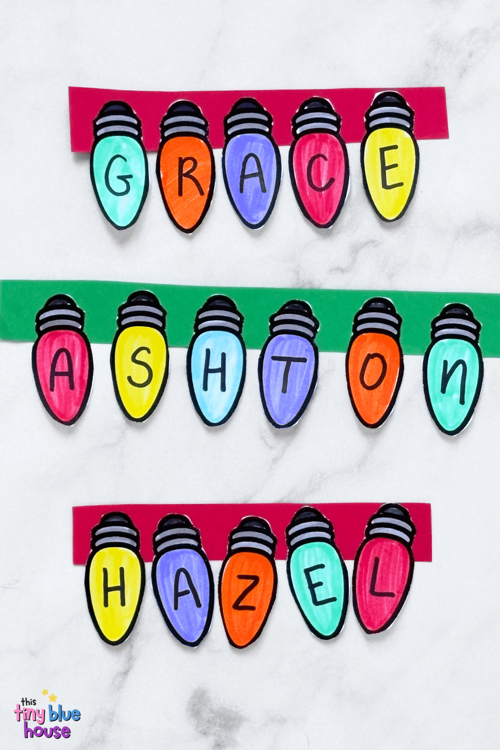 Christmas Light Name Craft - This Tiny Blue House