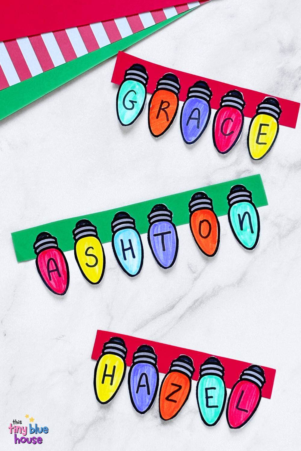 Christmas Light Name Craft - This Tiny Blue House