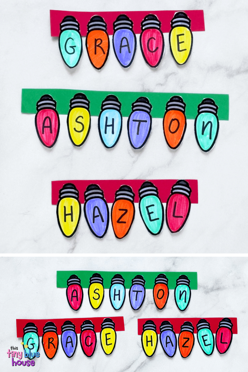 Christmas Light Name Craft - This Tiny Blue House