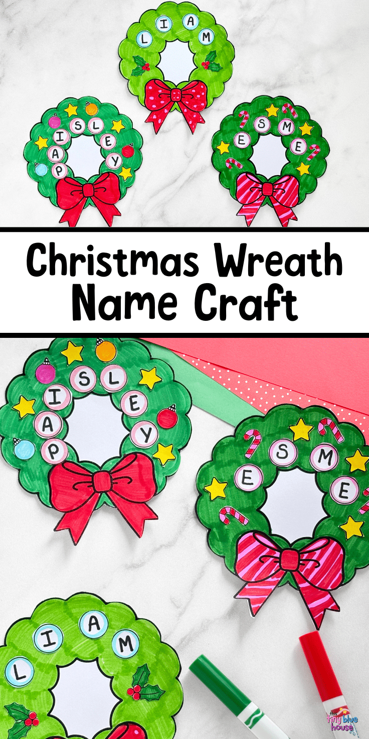 Christmas Wreath Name Craft (Free Printable Template) - This Tiny Blue ...