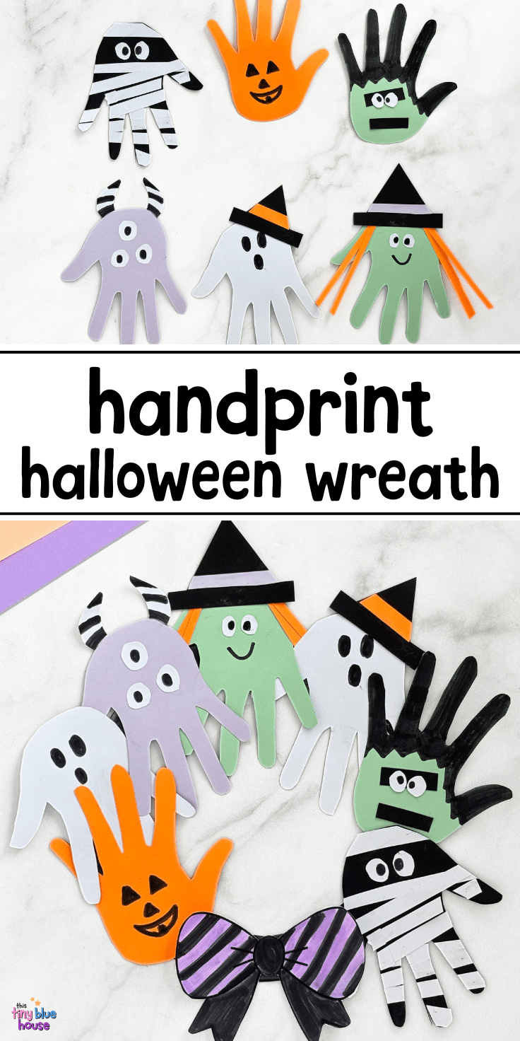 Halloween Handprint Wreath Craft (Free Template) - This Tiny Blue House