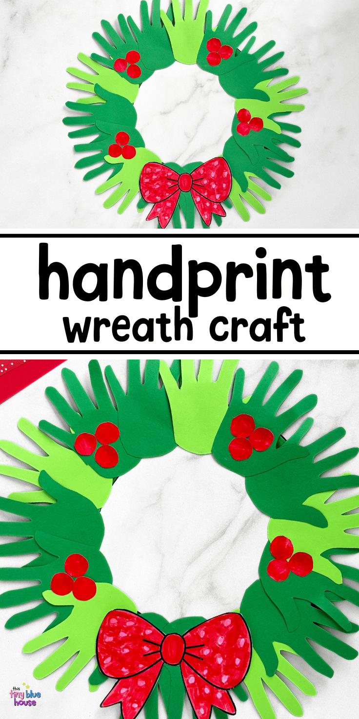 Christmas Handprint Wreath Craft (Free Printable Template) - This Tiny ...