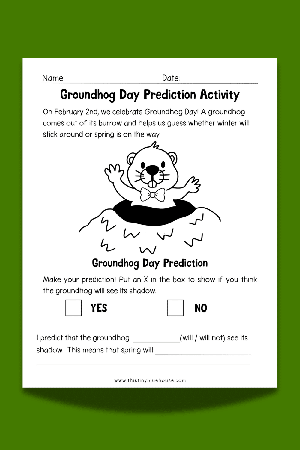 Groundhog Day Prediction Activity (Free Printable Template) - This Tiny ...